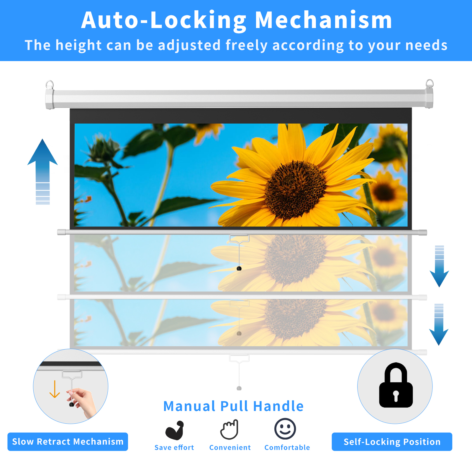 100" 120" Portable Projector Screen w/Stand Outdoor Pull Down 4K HD ...