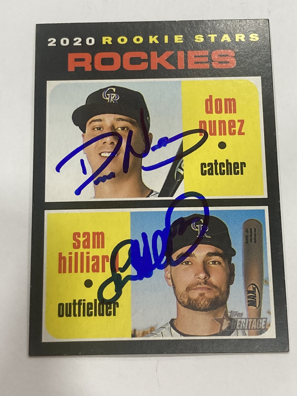 DOM NUNEZ SAM HILLIARD Signed Auto 2020 Heritage Card Rockies Rookie ...
