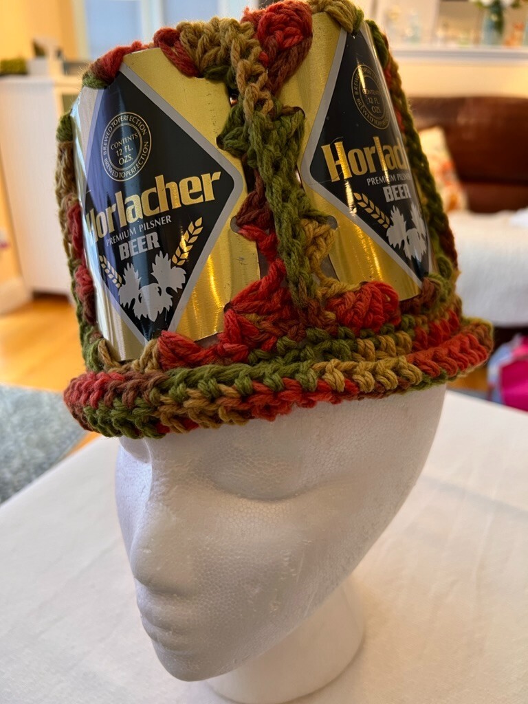 Vintage Beer Can Hat Horlacher 1970s Hand Crocheted - Gem