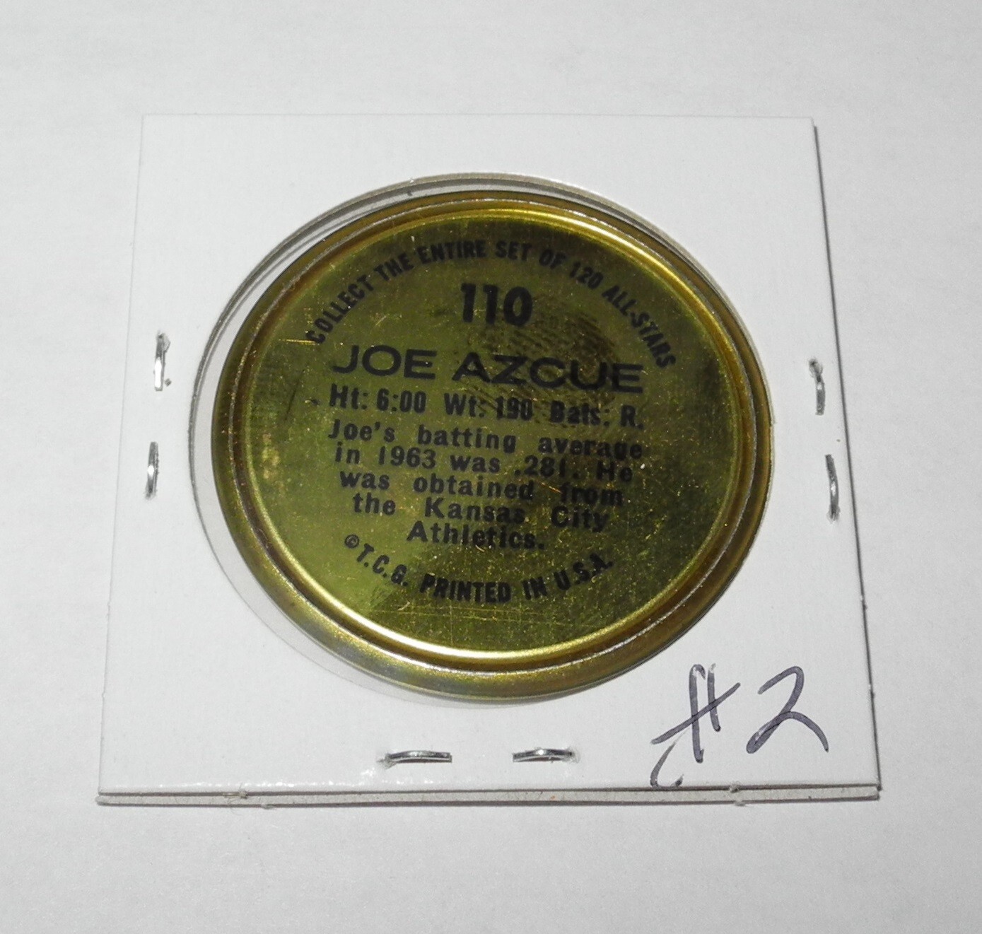 1964 Topps Baseball Coin Pin #110 Joe Azcue Cleveland Indians Near Mint ...