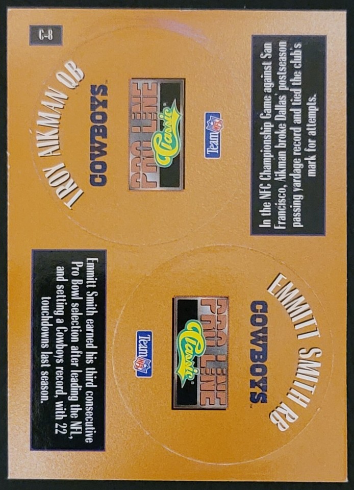 1995 Classic Pro Line Football POG C-8 Troy Aikman / Emmitt Smith ...