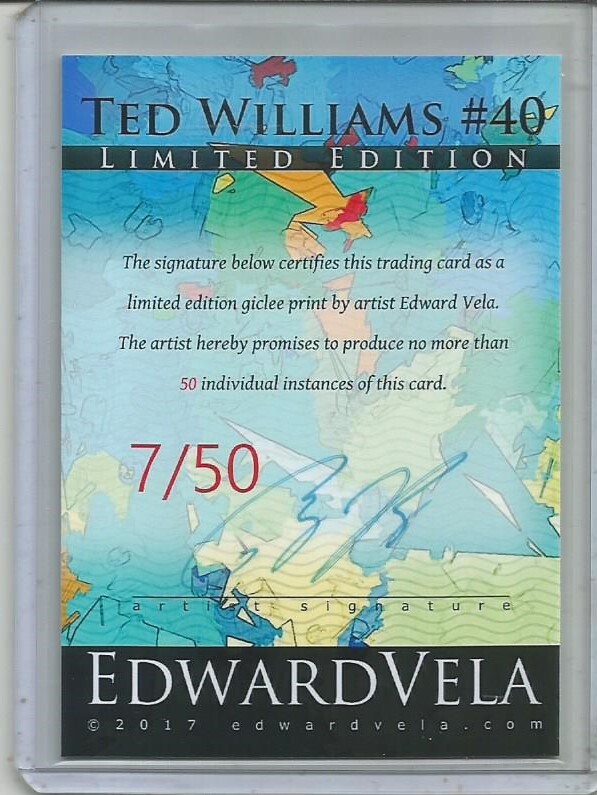 2017 TED WILLIAMS # 40 BRS 7/50 ORIGINAL PRINT ART SKETCH CARD ARTIST ...