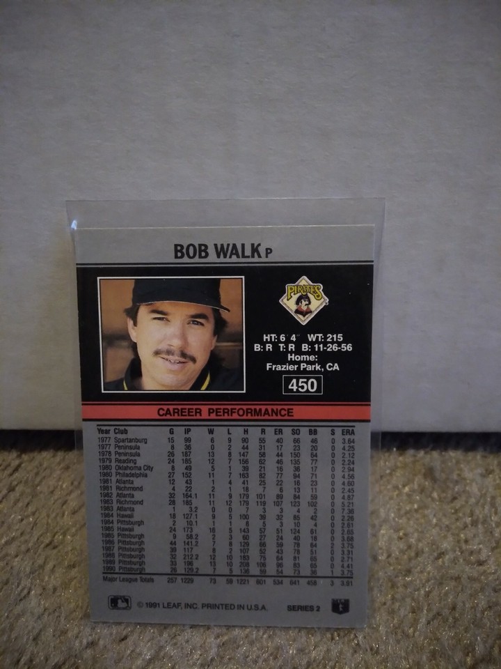 Bob Walk Autographed 1991 Leaf Baseball Card #450 Pittsburgh Pirates | eBay