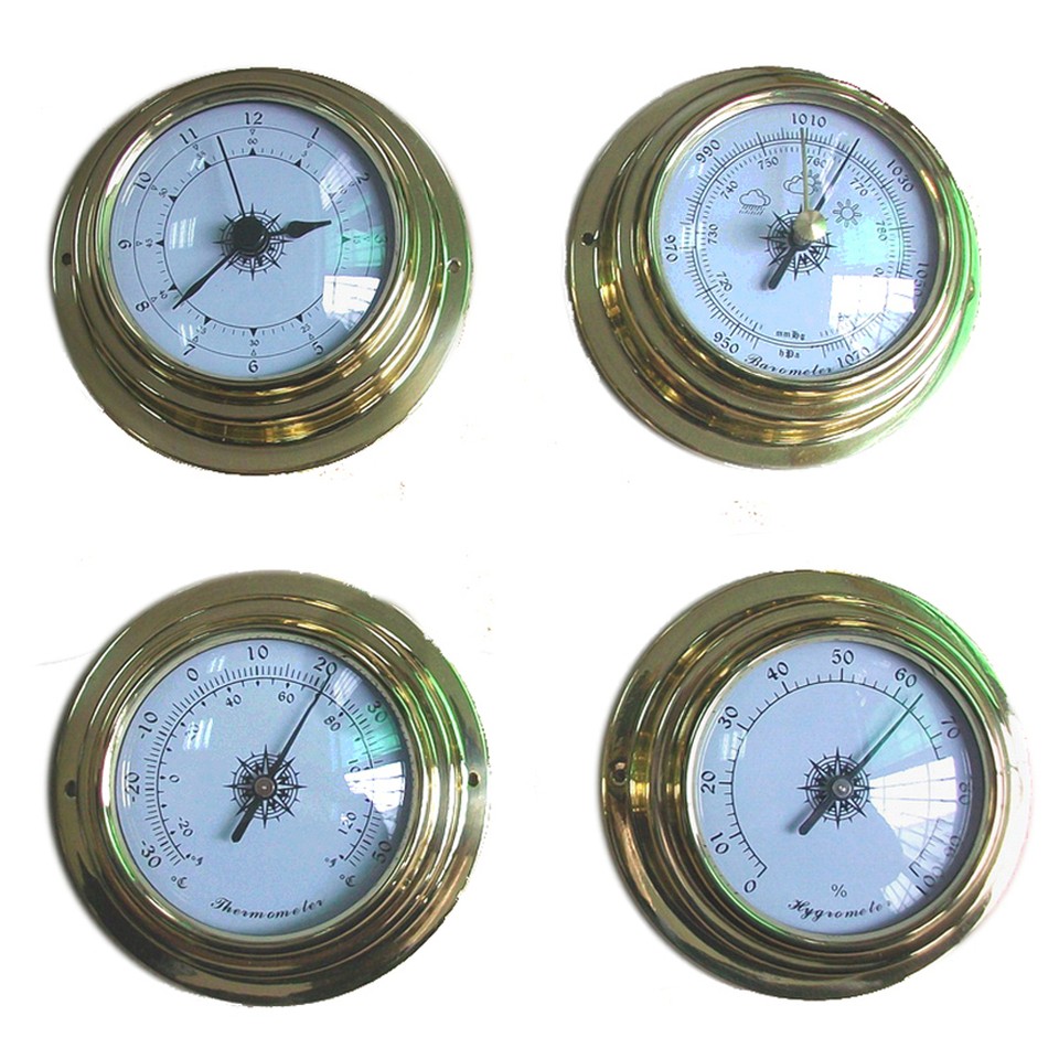 4pcs 10cm Dial Brass Case Aneroid Barometer Hygrometer Thermometer ...