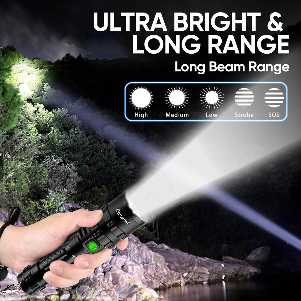 Super Bright 900000LM LED Flashlight Rechargeable Powerful Tactical ...