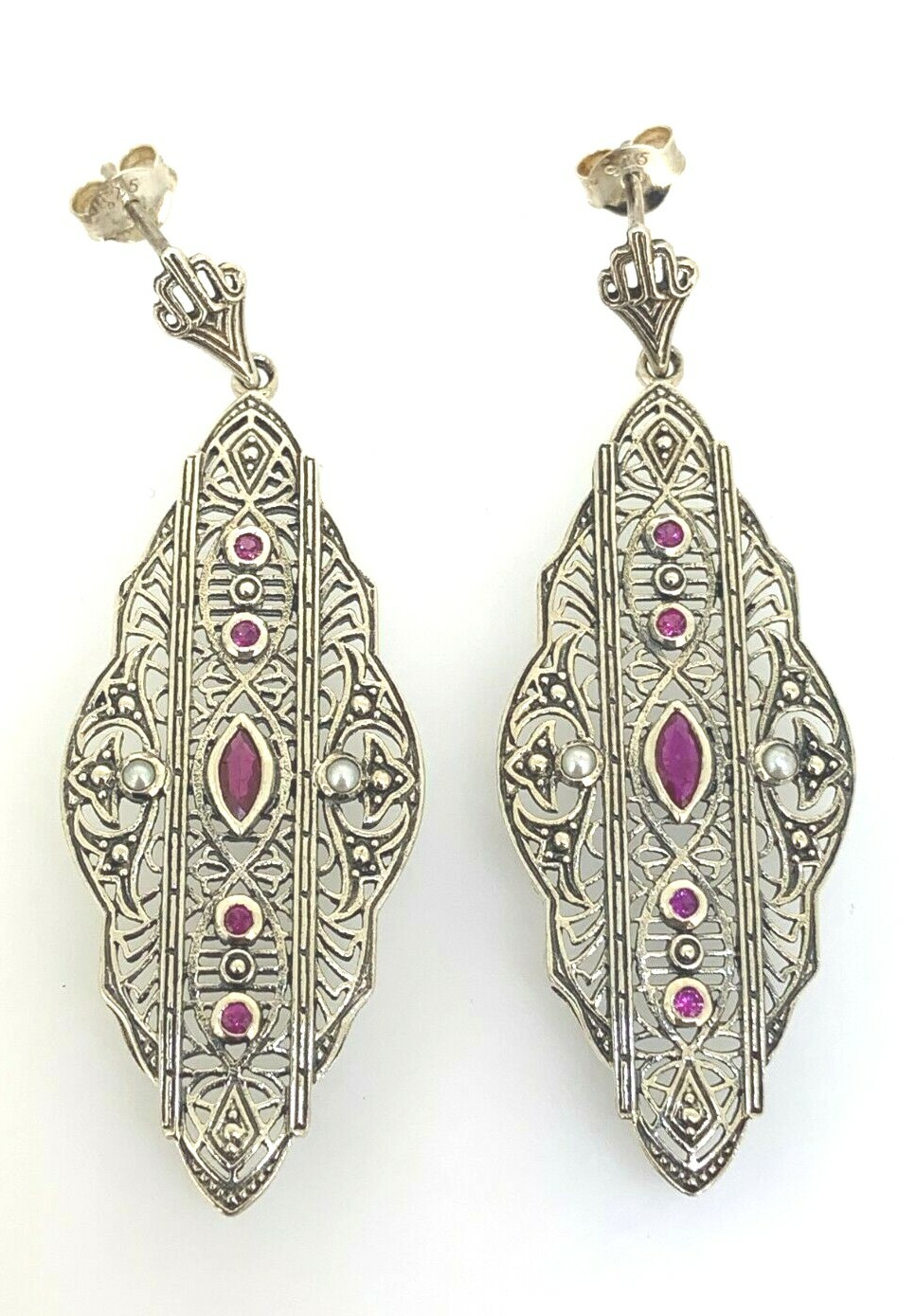 Ruby Studs Ruby & Pearls Art Deco Style 925er Silver | eBay