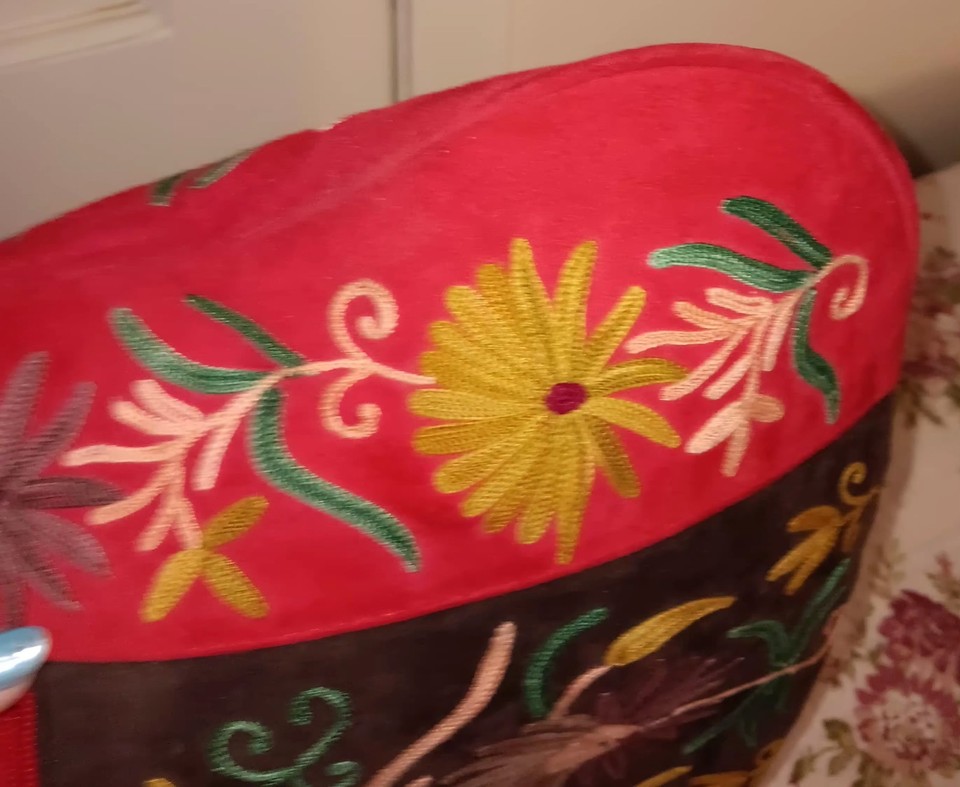Vtg Toni Red Suede Multicolor Floral Embroidery Shoulder Bag Double ...