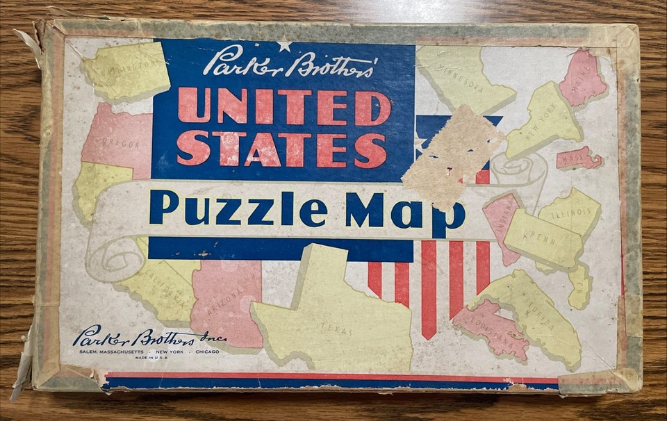 Vintage 1915 Parker Brothers U.S. Puzzle Map, 99% Complete w/Poor ...