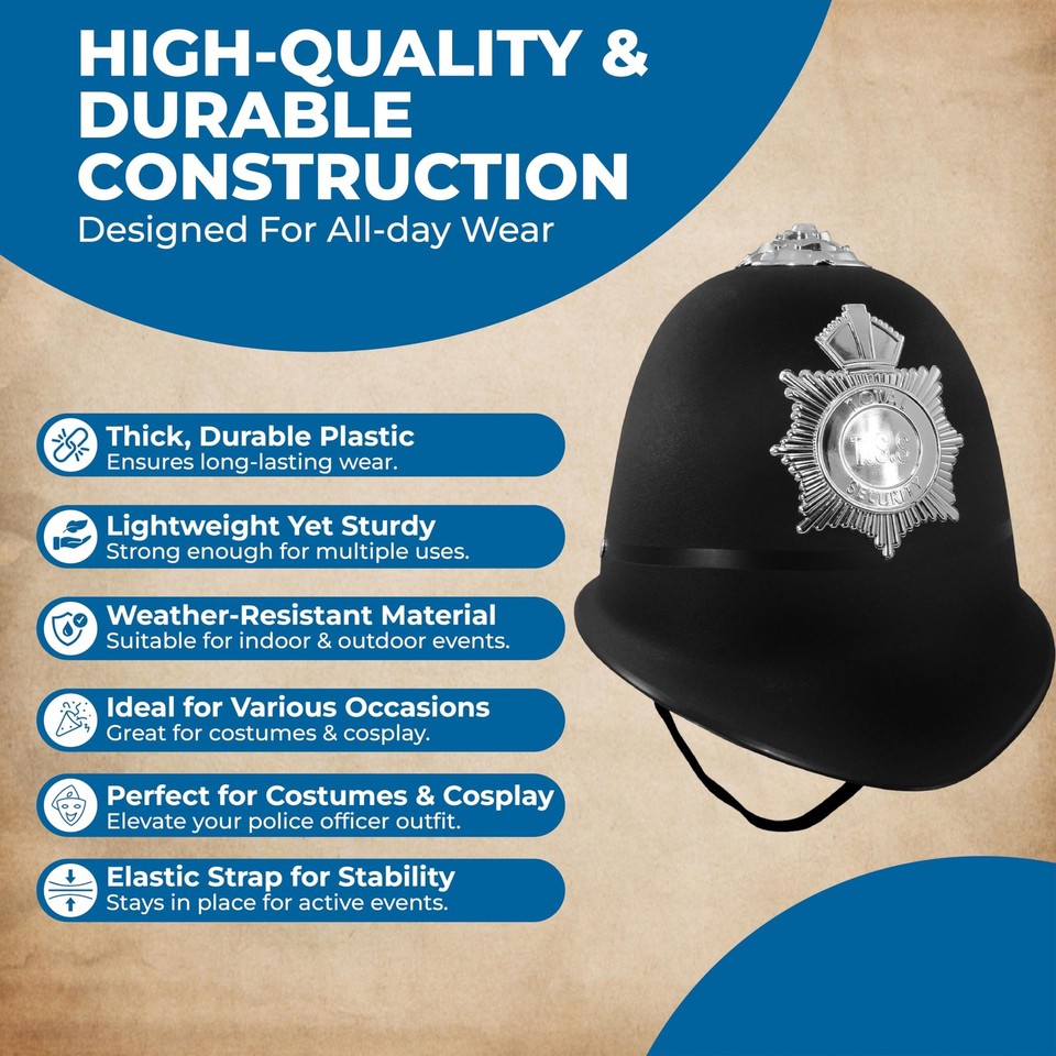 Adult Black English Bobby Police Helmet British Policeman Hat Costume ...