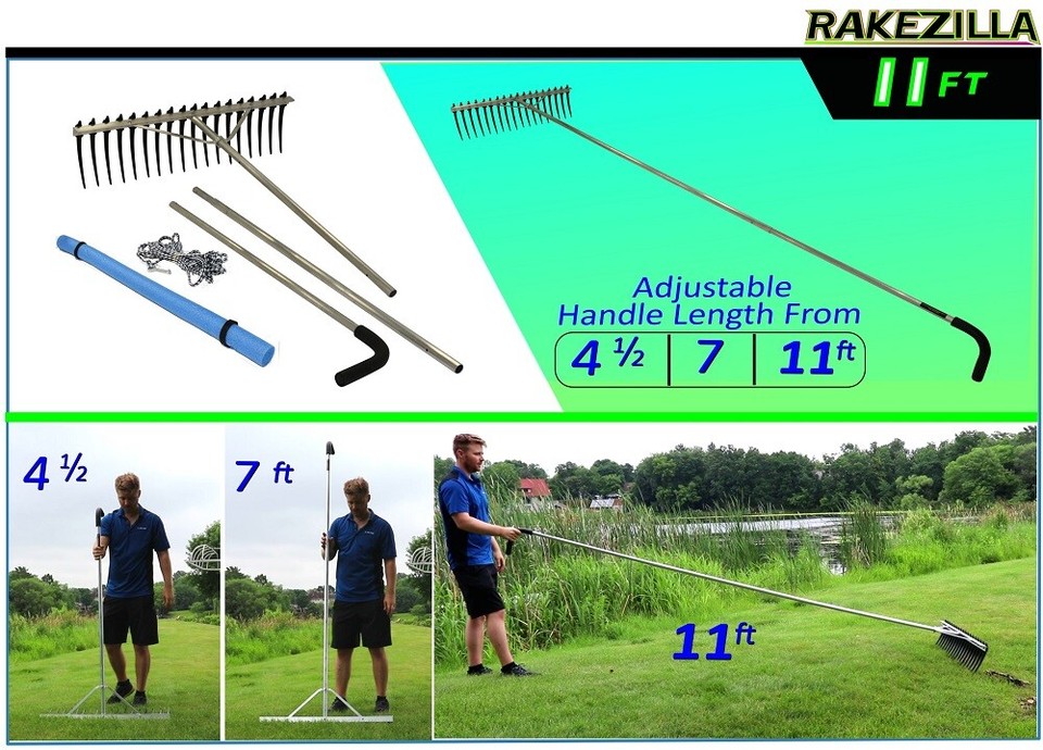 Extra Large Lake Rake - Pond & Lake Weed Removal Tool - Long Handle ...
