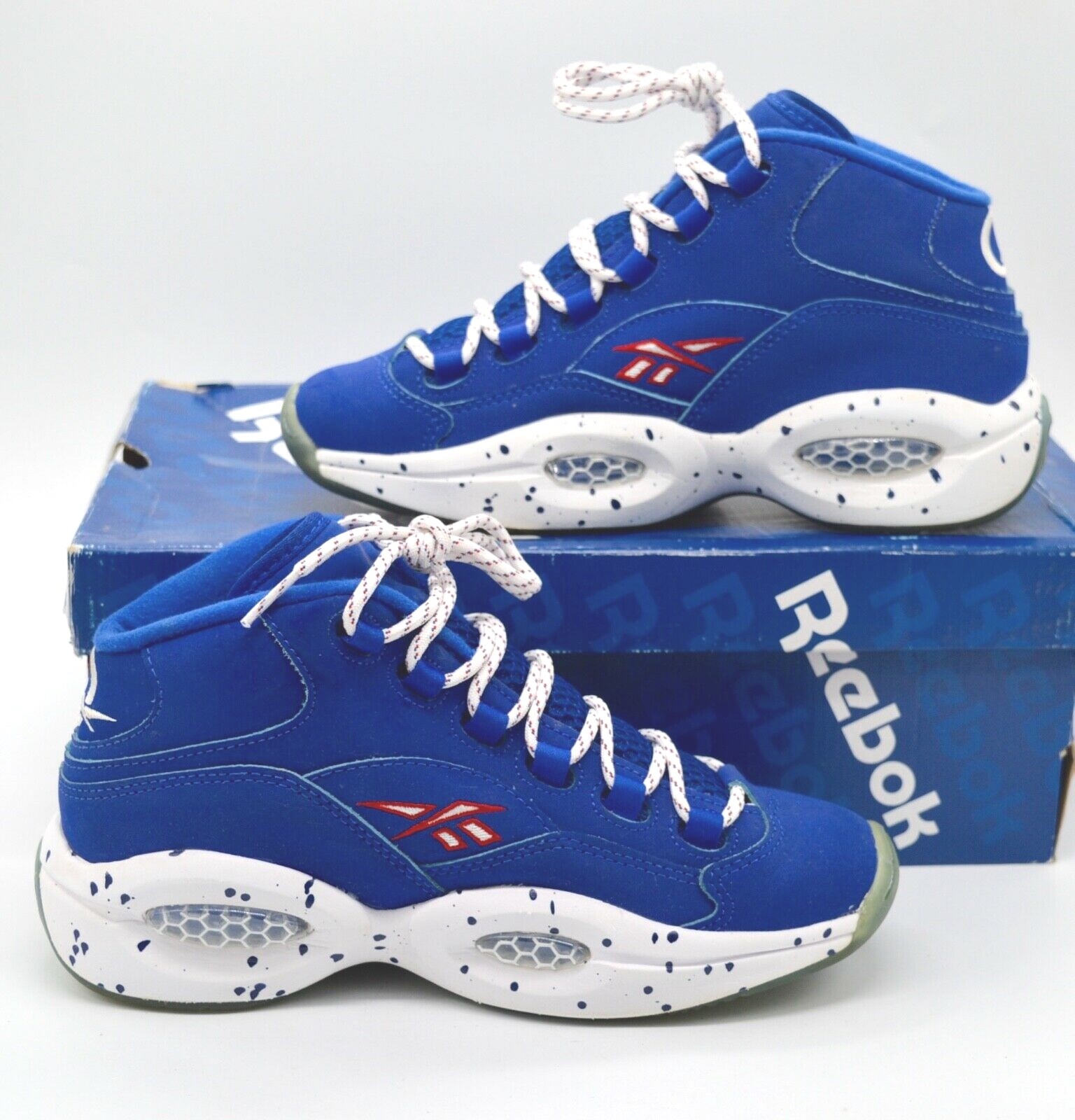 NDS Reebok Question Mid Royal Blue/White/Red AI Allen Iverson Junior sz ...