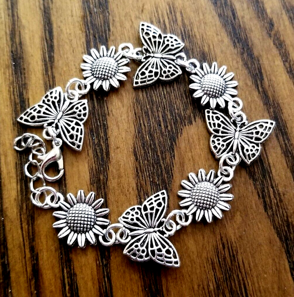 Handmade Sunflower Bracelet Butterfly Bracelet Womens Charm Bracelet ...