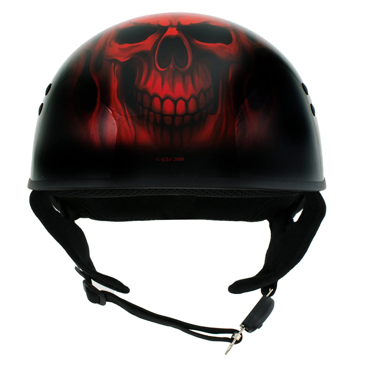 Red Skull DOT Approved Shorty Half Motorcycle Helmet Hot Rod Flames ...