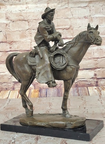 Original Remington American Artist Cowboy Riding Horse Bronze Sculpture ...