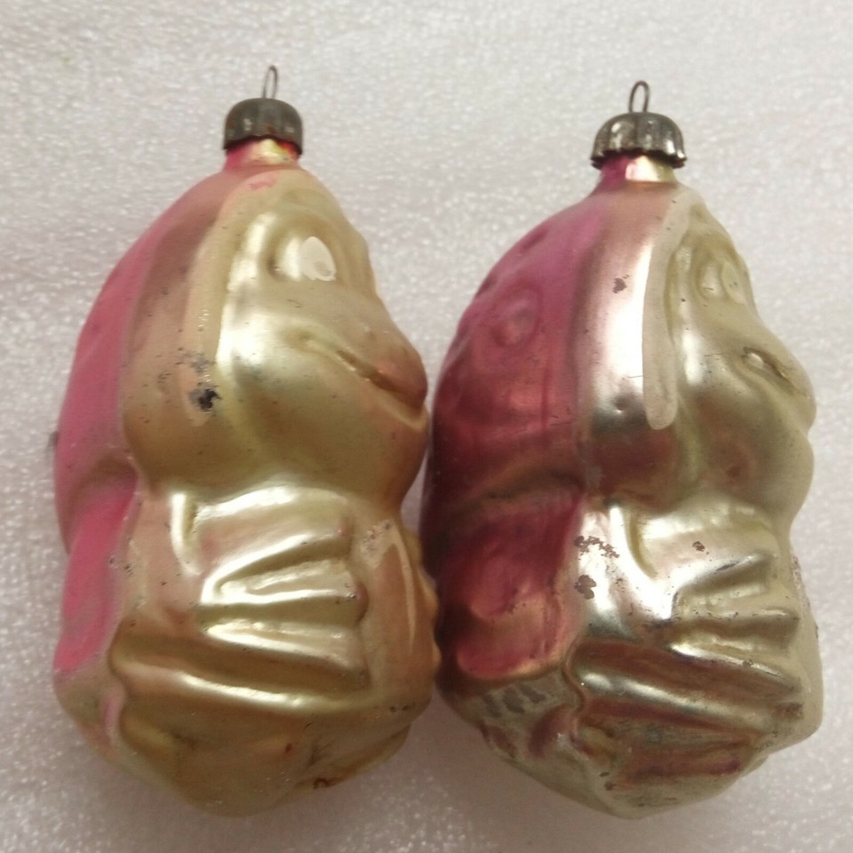 2 Vintage Russian USSR Glass Christmas Ornament Xmas Tree Decoration ...