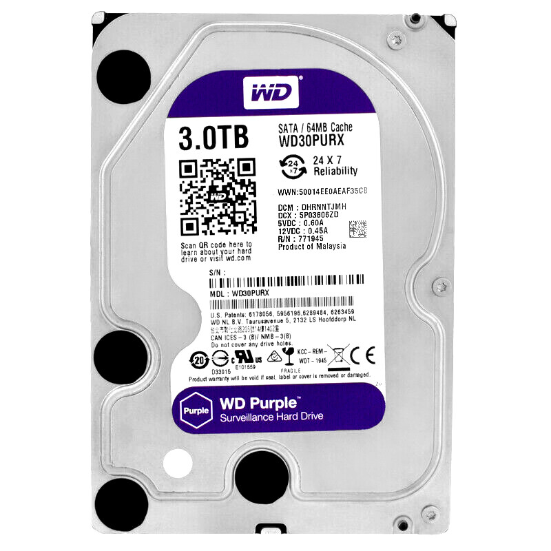 Western Digital Purple 3TB WD30PURX 5400 RPM 64MB SATA III 24/7 3.5 ...