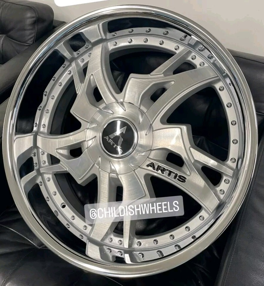 26" Inch STAGGERED Silver Brushed Artis Laredo XL 5x120 5x127 Wheels ...