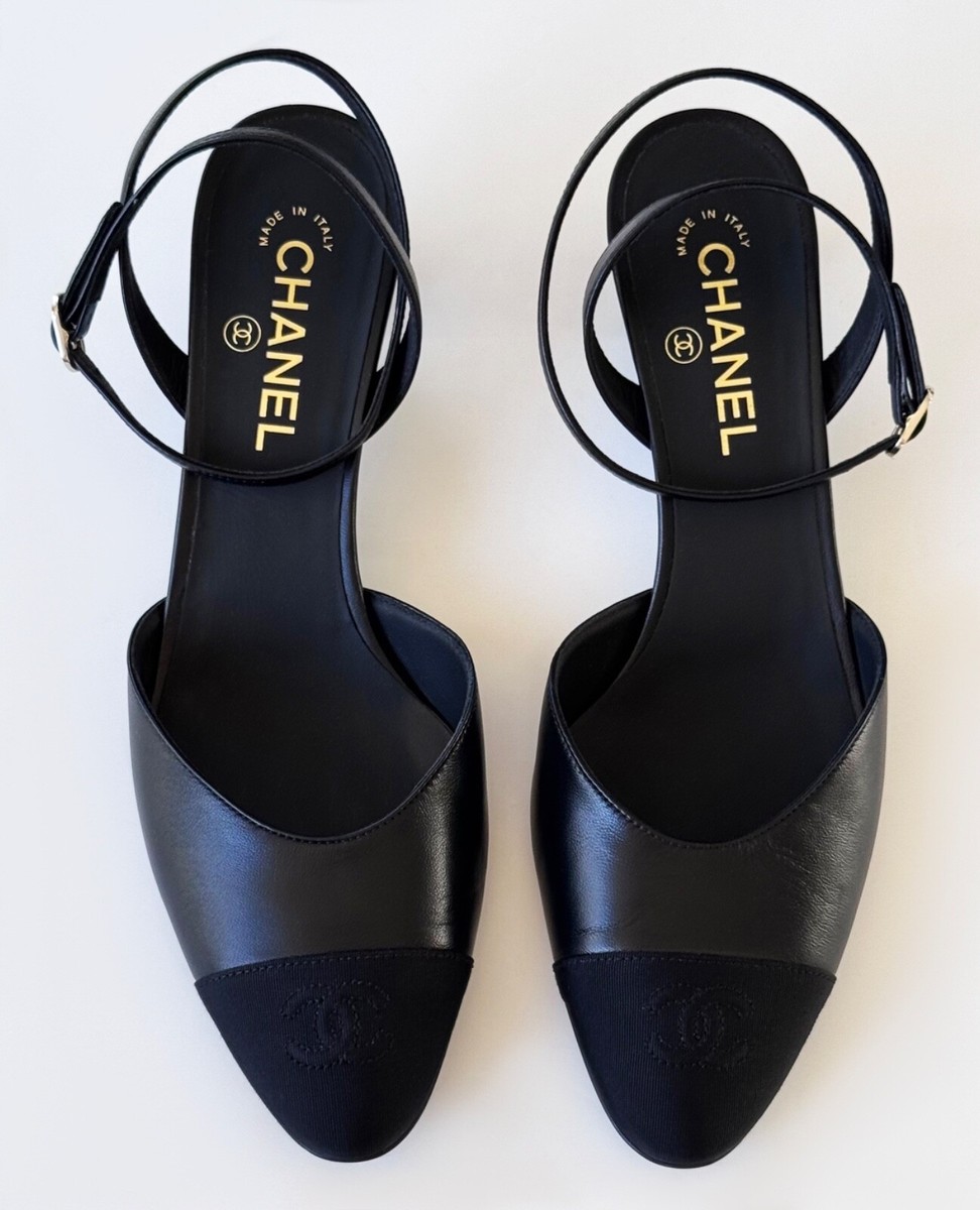 NEW CHANEL 2024 24C BLACK LEATHER GROSGRAIN SLINGBACK MULES NEW CHANEL 2024 24C BLACK LEATHER GROSGRAIN SLINGBACK MULES