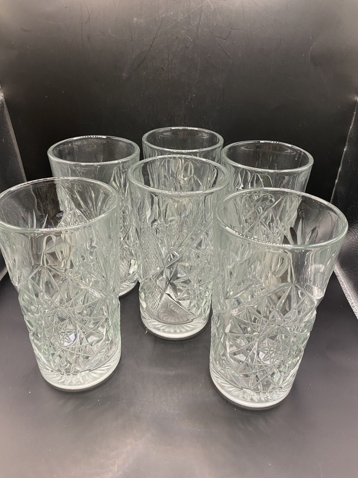 Vintage Libbey Hobstar Cut Glass Pattern Heavy Tumbler Drink ware ...