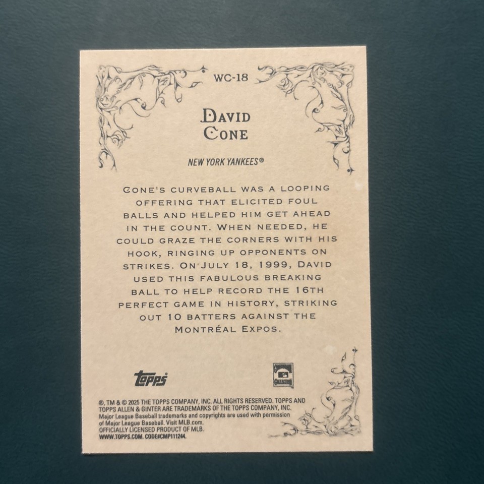 2025 Topps Allen & Ginter Wicked Curves WC-18 David Cone, New York ...