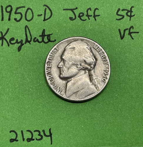 1950 D Jefferson Nickel 5 Cent Piece VF Very Fine 5c US Coin | eBay