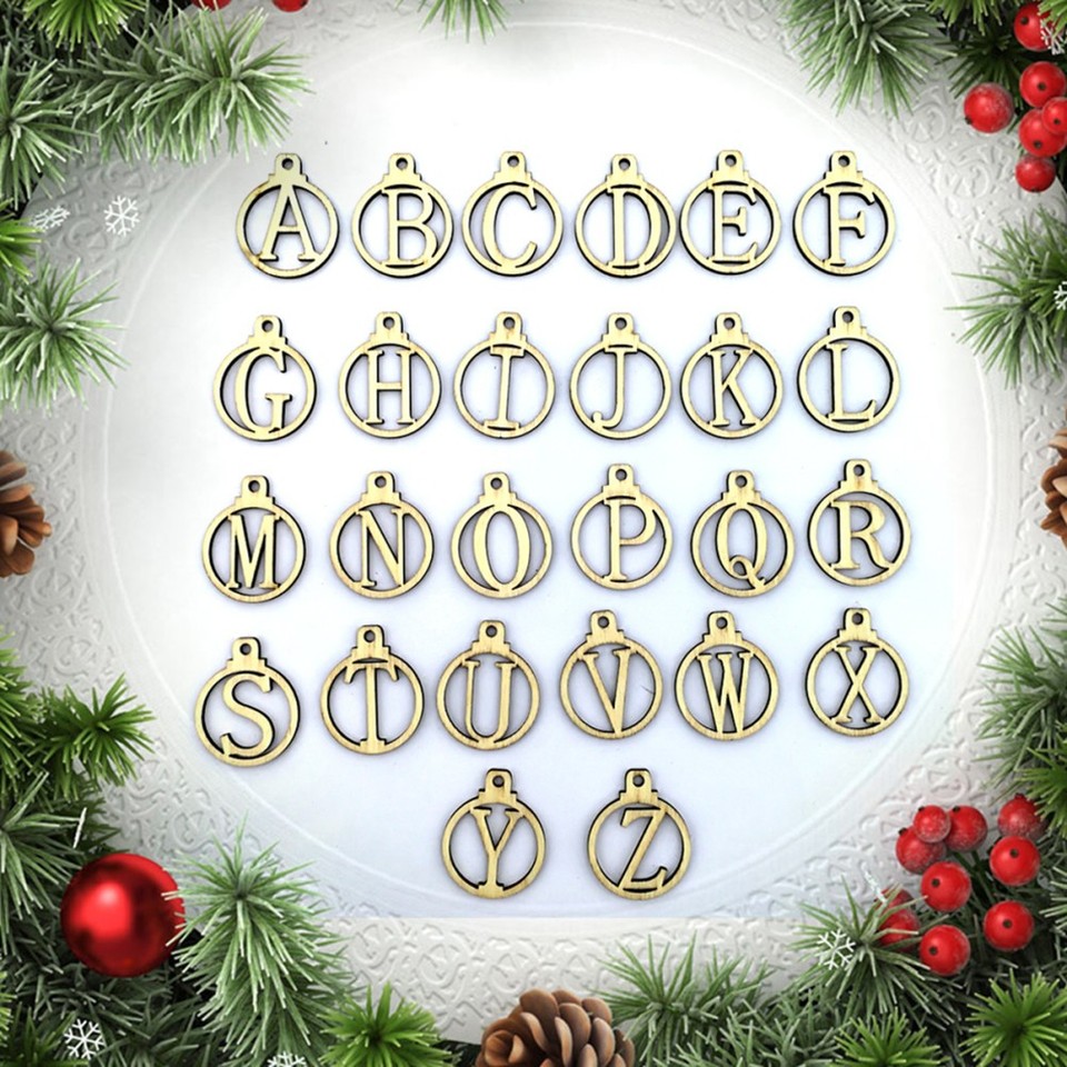 Wooden A-Z Name Surname 26 Letter Round Tag Gift Box Label Tag Cards ...