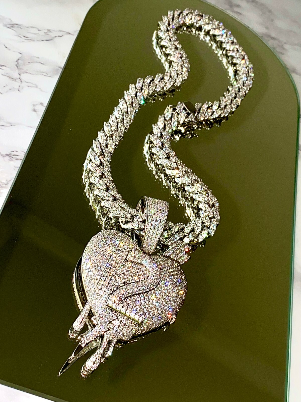 Men's Ice Out Miami Cuban Chain 14k W Gold Dripping Heart Iced Pendant ...