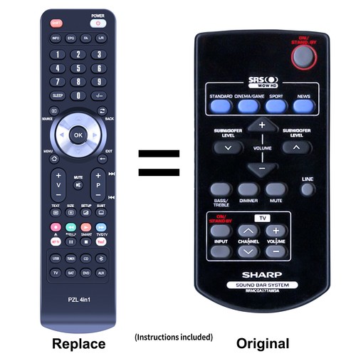 Replacement Remote Control For Sharp RRMCGA177AWSA HTSB200 HT-SB200 ...