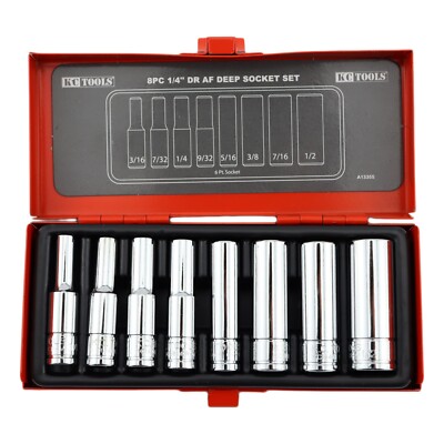 KC Tools Deep Socket Set 8Pc 1/4" Dr AF 6 Point Fully Polished - A13355 ...
