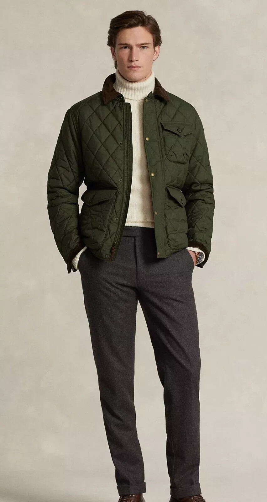 Polo Ralph Lauren Military Brown Corduroy Collar Diamond Quilted Ranch ...