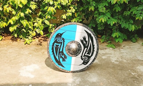 Medieval Viking Wooden Jormungandr Shield Dragon Round Screen Accurate ...