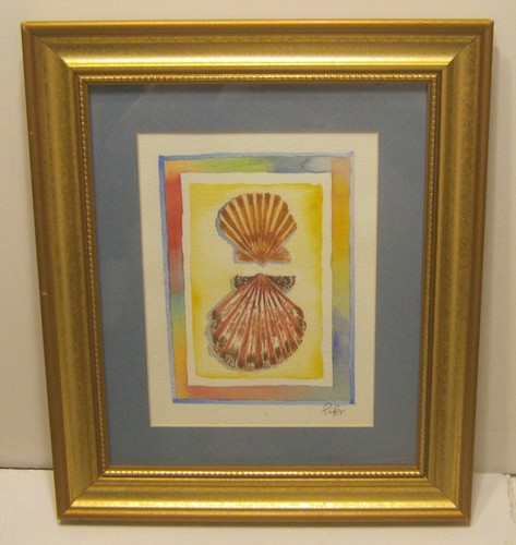 Lovely Watercolor Painting 2 SCALLOP SEASHELLS by JERRY PIFER Excellent ...