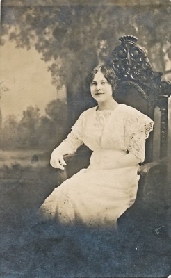 c1912 RPPC Edna Fredeen in Big Elegant Chair Sepia Real Photo Postcard ...