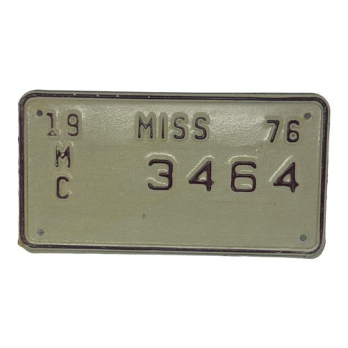 Mississippi 1976 MISS Motorcycle License Plate 3464 Vintage NOS MINT am ...