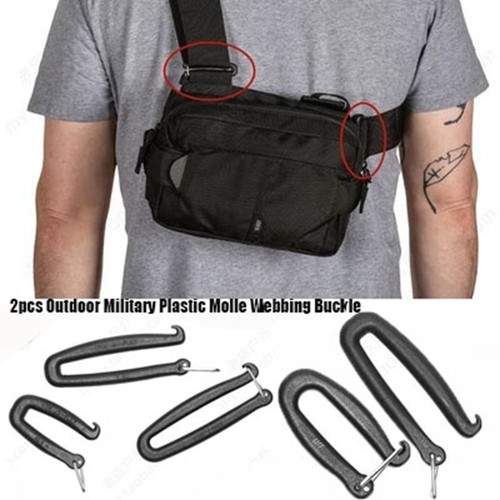 2pcs Black Plastic Molle Buckles With Rotating Strap Belt Clip Outdoor ...