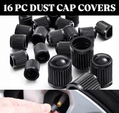 16 X CAR BIKE CYCLE BLACK PLASTIC AIR VALVE TYRE ALLOY WHEEL CAPS DUST ...