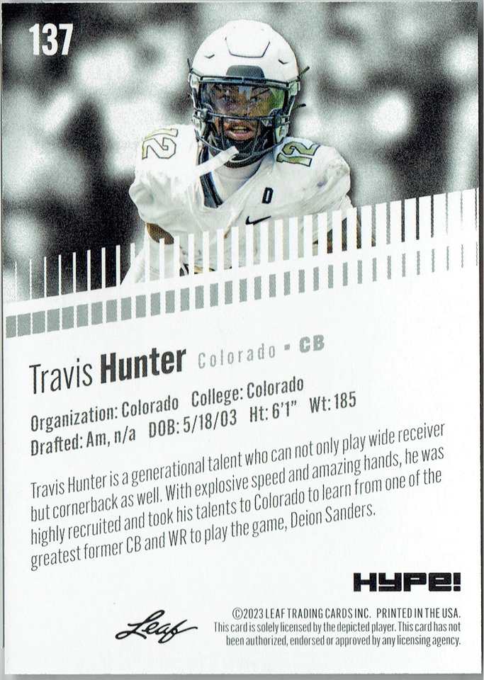 Mint Travis Hunter 2023 Leaf HYPE! #137 Just 5000 Ever Made! Rookie ...