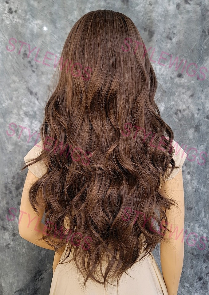 Long Layered Wavy Daily Hair with Bangs Heat Safe Wig EVKD Medium Brown | eBay