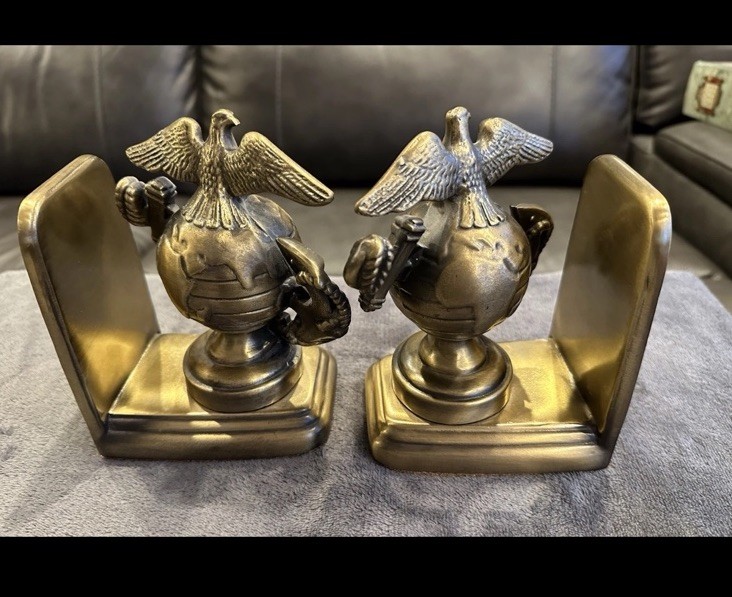Vtg Gold Brass US Marine Corps EGA Bookend Sarsaparilla Eagle Globe And ...