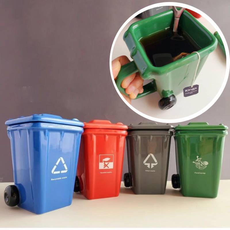 Creative Garbage Can Coffee Mug European Style Geometric Pattern ...