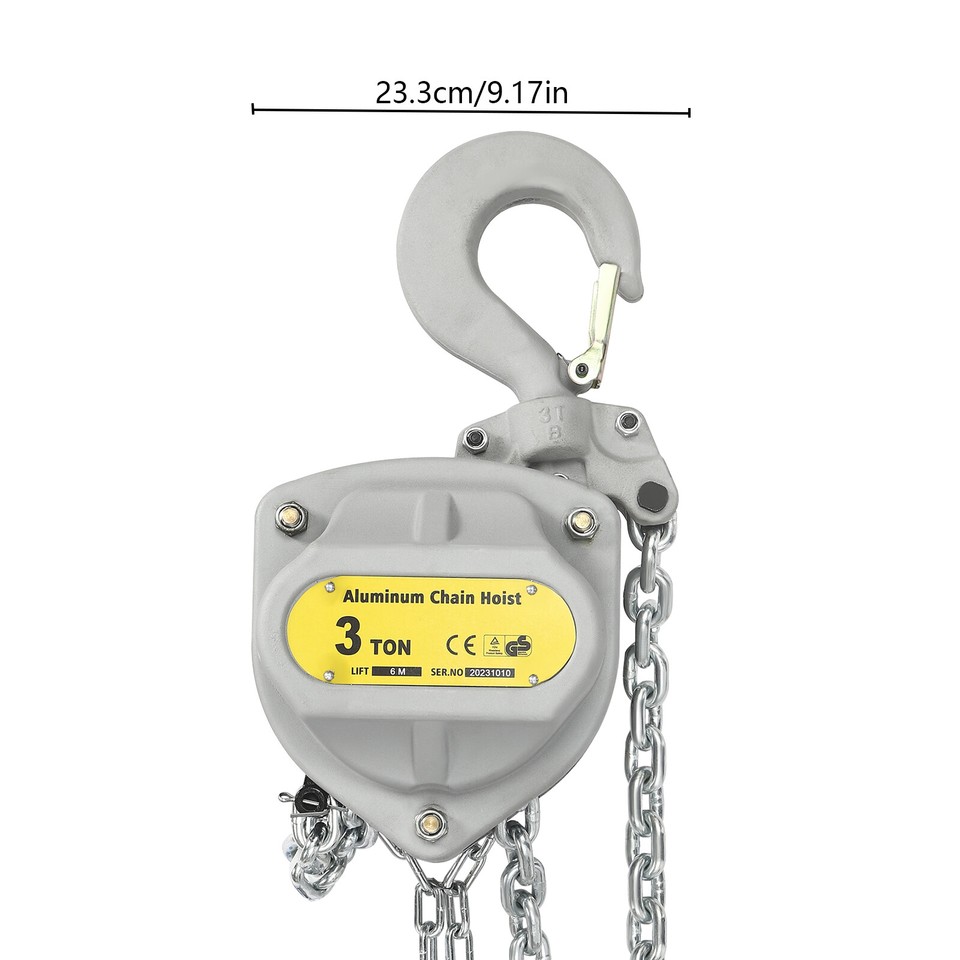 3 Ton Chain Hoist with 20 FT Lifting Chain Hook Latch Overhead Rigging ...