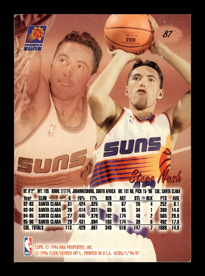 1996-97 Fleer Ultra #87 Steve Nash Rookie Card RC Phoenix Suns NBA HOF ...