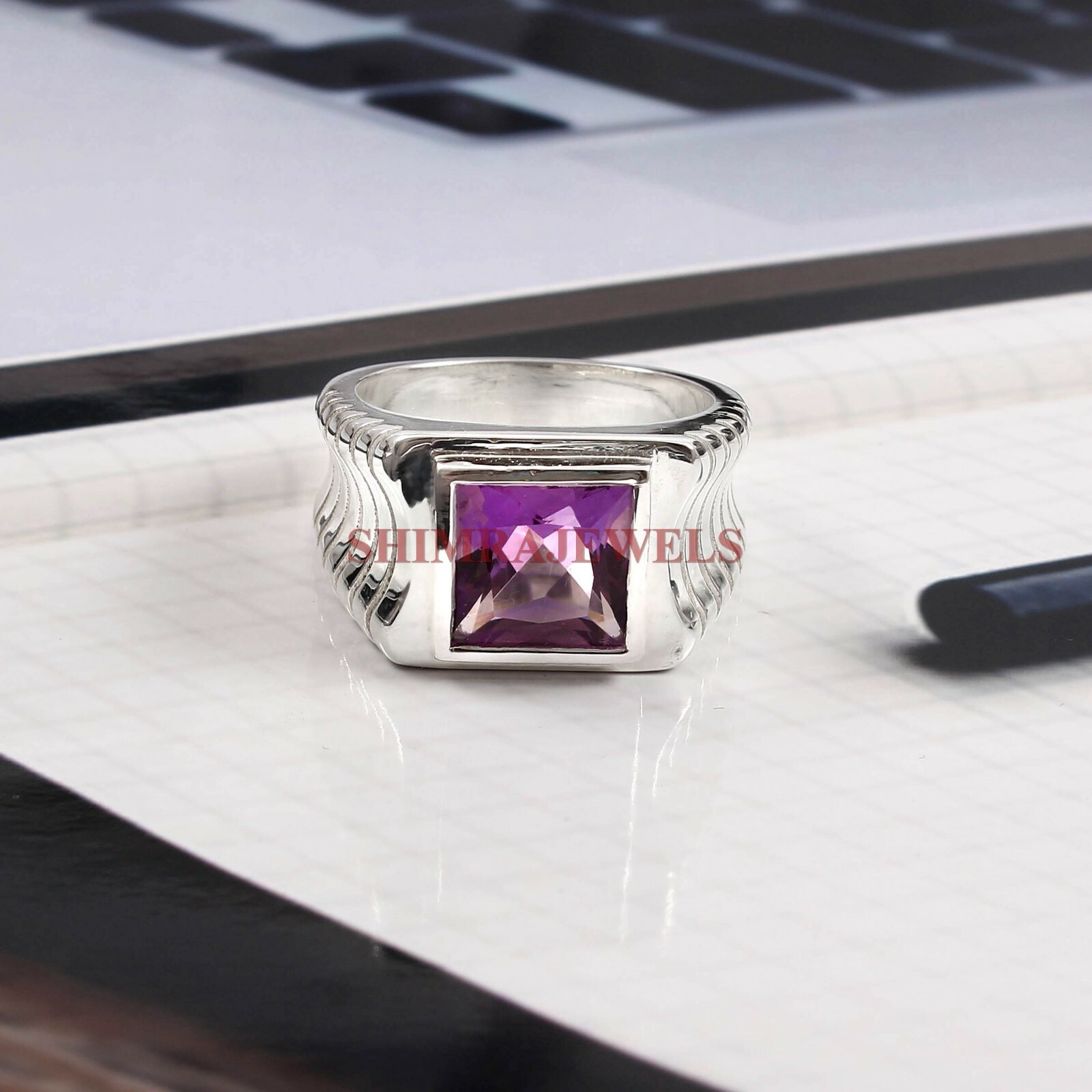 Natürlich Amethyst Edelstein Mit 925 Sterlingsilber Ring für Herren ...