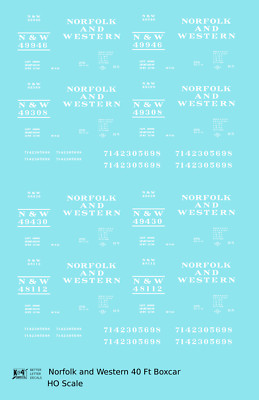 K4 HO Scale Decals Norfolk and Western 40 Ft Boxcar White Roman ...