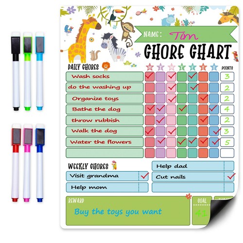 Animal Chore Chart for Kids, Magnetic Reward Chart for Girls Boys | eBay