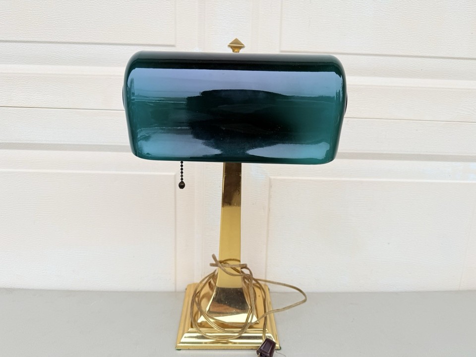 Antique Verdelite Bankers Lamp with Original Green Shade | eBay