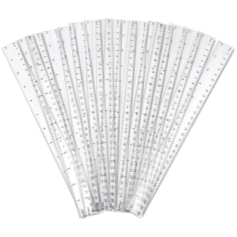 100 Pcs 12 Inch Clear Rulers Plastic Ruler Straight Ruler with Inches ...
