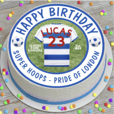 QPR PERSONALISED QUEENS PARK RANGERS SHIRT ON GRASS EDIBLE ICING CAKE ...