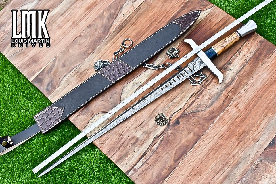LMK Forged Twist Damascus Sword Olive Wood Unique Steel Guard | eBay