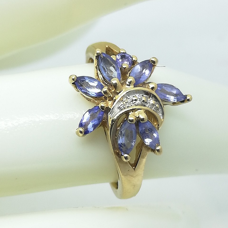 9ct Gold Amethyst & Diamond Flower Cluster Ring Fully UK Hallmarked ...